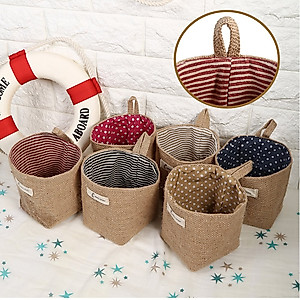 Fdit Cotton Linen Hamper Hanging Clothes Bag Home Gadget Storage Organizer Foldable Basket Bin (Khaki Stripe)
