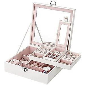 ZZYINH AN207 Big Jewelry Box with Mirror High Capacity Multilayers Rings Bracelets Jewelry Packaging Display Box Small Jewelry (Color : White)
