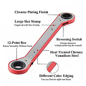 MacWork 5-Piece Offset Ratcheting Wrench Set ，Five Colors Reversible Universal Ratchet Double Ring Spanners,Professional Heat Treated Alloy Steel SAE Combination
