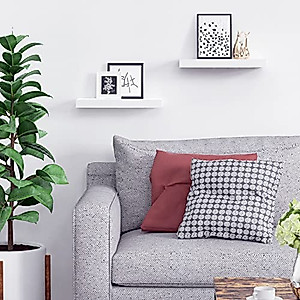 Ballucci 16" Floating Shelves Set, 2-Pack Wood Wall Mounted Ledges with Invisible Brackets for Living Room, Bedroom, Bathroom, Kitchen, Nursery, 6" Deep - White