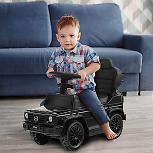 Costzon Push Car for Toddlers, 3 in 1 Mercedes Benz Stroller Sliding Walking Car w/Canopy, Handle, Armrest Guardrail, Underneath Storage, Horn Sound, Foot-to-Floor Ride On Toy for Boys Girls (Black)