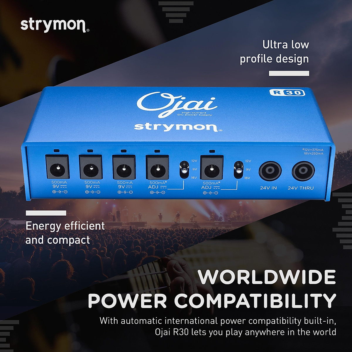 Strymon Ojai R30 Expandable High Current Guitar Pedal Power Supply for 9V, 12V and 18V effects Pedals, Five Outputs with 500mA of Current