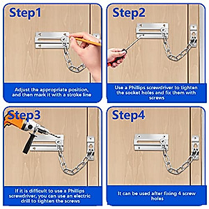 Door Chain Lock, 2 Pack Stainless Steel Chain Locks with 12 Screws, Sliver Security Thickened Chain Guard with Lock for Inside Door Kids Home Safety