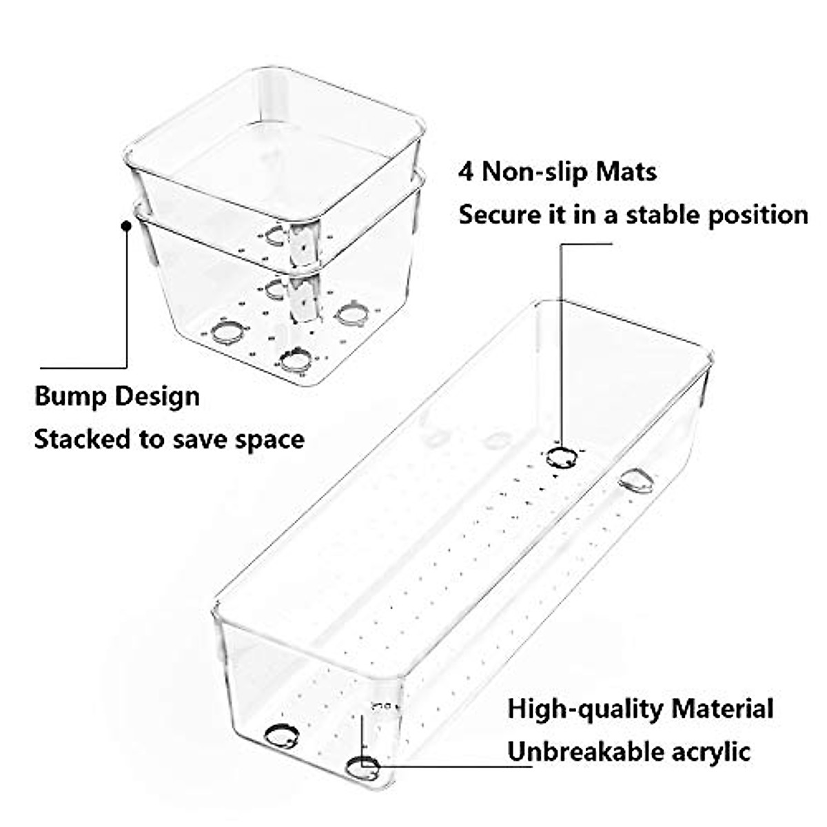 JARLINK 16 Pack Desk Drawer Organizer Trays with 5 Different Sizes, Versatile Bathroom and Vanity Drawer Organizer Trays, Multipurpose Plastic Storage Bins for Makeup, Kitchen, and Office Supplies