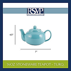 RSVP International Stoneware Teapot Collection, Microwave and Dishwasher Safe, 16 oz, Turquoise