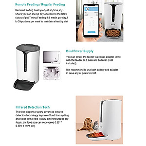 Alla Pets WiFi/HD Video Automatic Cats and Dogs Feeder w/ Camera, 6L Auto Pet Dry Food Dispenser 1~39 Portions Meal for Small and Large Pets, Remote APP Control Feeding Schedule, Infrared, White