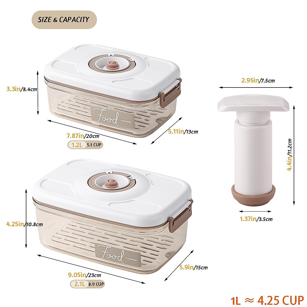 AYYOYYOY Vacuum Seal Containers - Marinade and Keep Food Fresh with Time Dial, BPA Free, Drainer, Microwave Friendly - 2 Piece Set (5.1Cups+8.9Cups Rectangular)
