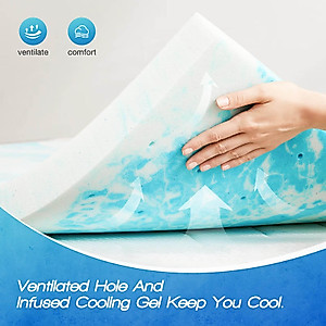 BAOMKONG 3 Inch Gel Memory Foam Mattress Topper Full Size Cooling Mattress Thick Pad Swirl Infused Bed Topper Ventilated Breathable, Sky Blue