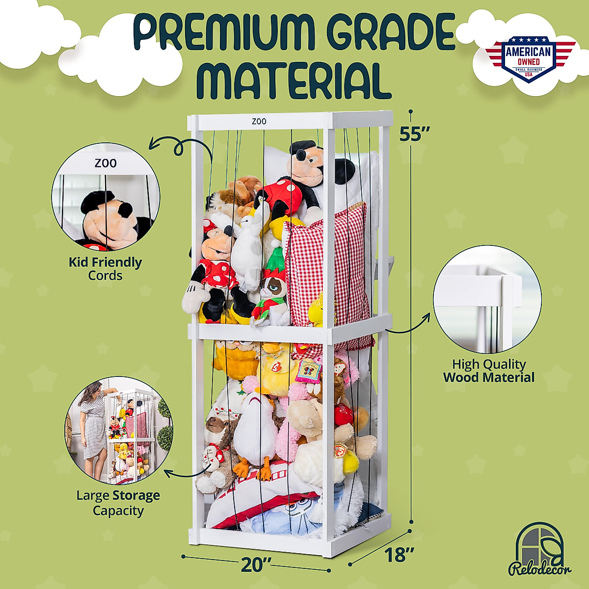 RELODECOR Stuffed Animal Zoo Storage, Wood Zoo Animals Toy Holder, Animal Cage Organizer, Ball Storage, Zoo Cage for Stuffed Animals