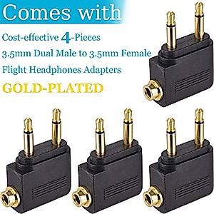 Warmstor Dual 3.5mm Male to 3.5mm Female Airplane Airline Flight Headphones Adapter Gold Plated (4 Pack)