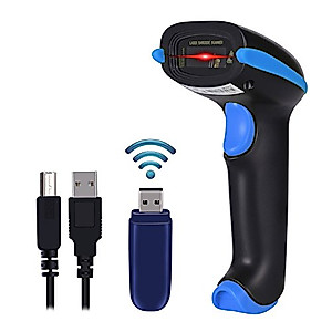 WoneNice Barcode Scanner Wireless 2-in-1 (2.4Ghz Wireless+USB 2.0 Wired) Handheld Bar Code Scanner Reader with USB Receiver for Store, Supermarket, Warehouse