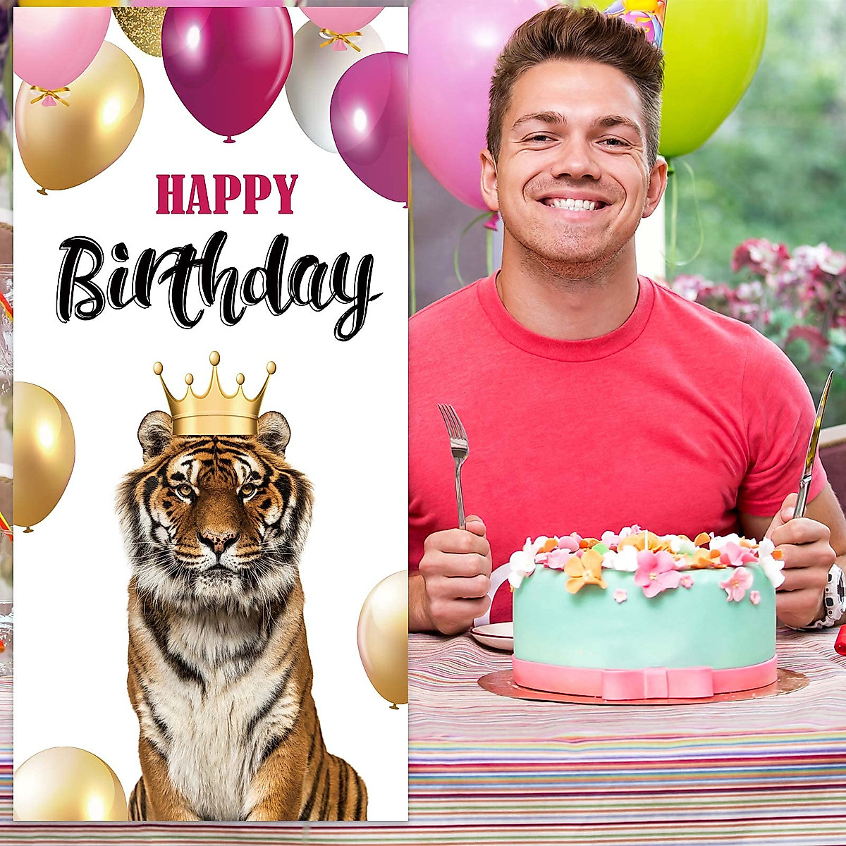 Tiger King Banner Backdrop Background Photo Booth Props Realistic Lifelike Tiger Animal Zoo Theme Decor for Safari Wild One 1st Birthday Party Baby Shower Favors Supplies Decorations