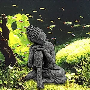 Together-life Buddha Fish Aquarium Decoration, Meditating Buddha Fish Tank Decor Sitting Sandstone Buddha Statue Buddhist Meditation Ornament Decor for Fish Tank Aquarium Home Garden Decor
