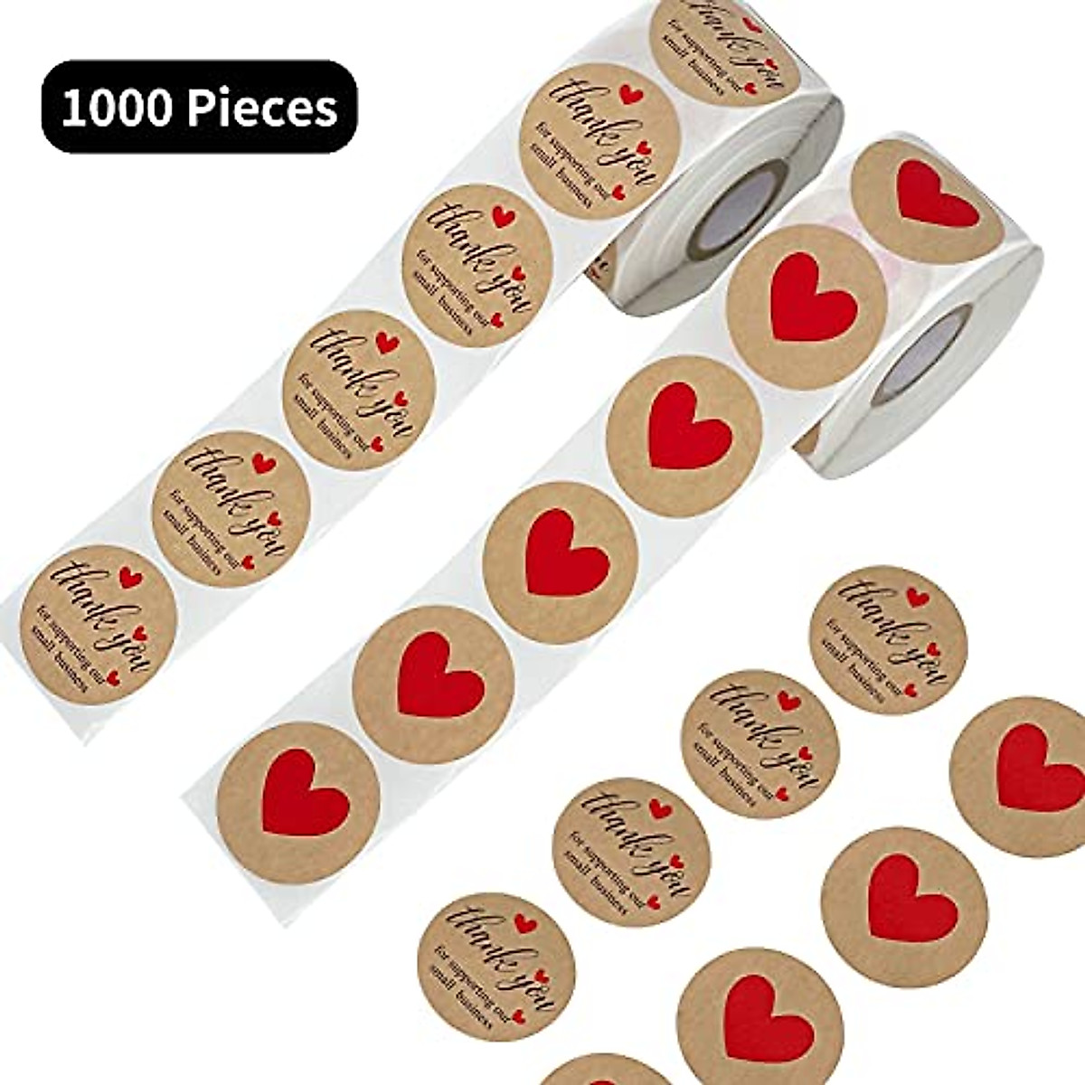 MGHLB 1.5'' Thank You Stickers, 1000PCS Kraft Paper Small Business Love Adhesive Label Rolls for Envelopes, Bags, Boxes, Handicrafts
