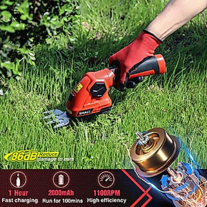 SHALL Cordless Grass Shear & Hedge Trimmer - 7.2V Electric Shrub Trimmer 2 in 1 Handheld Grass Trimmer Hedge Shears, Hedge Clippers Grass Cutter w/Pruning Scissor, Rechargeable Battery & Fast Charger