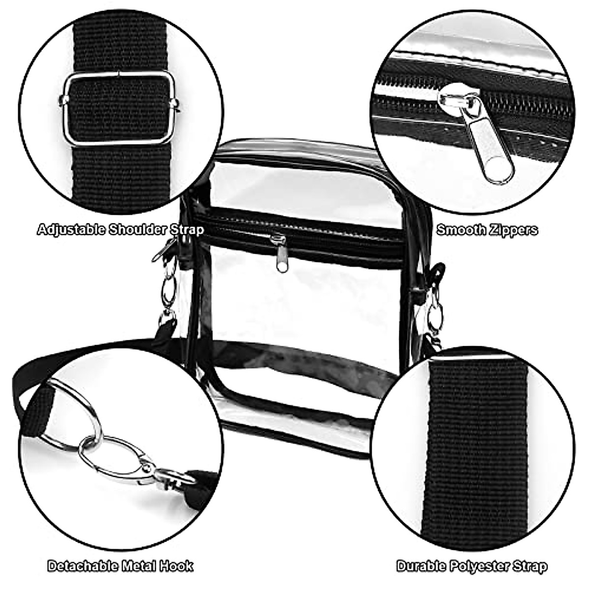 Grezea Clear Bag Stadium Approved, Crossbody Bags, Small Transparent Purse for Women See Through Handbag with Adjustable Strap for Concerts Sports Events, Fans, Game, Festivals…