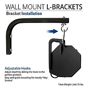 Akia Screens 10 inch Universal Projector Screen L-Bracket Wall Hanging Mount Kit 10" Adjustable Extension with Hook for Projector Screen Indoor Outdoor Movie Video Home Theater, Black, AK-ZLB10B