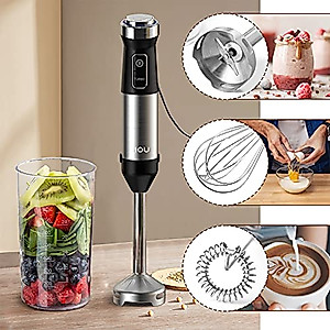 YIOU Immersion Blender, Ultra-Stick Hand Blender Variable Speed Hand Blender 500 Watt Heavy Duty Copper Motor Brushed 304 Stainless Steel for Soups Sauces and Smoothie, Set Black