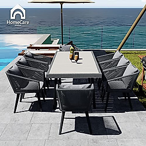 Home Care Wholesale 9 Pieces Patio Dining Set for 8 - All Weather Outdoor Dining Sets, All in One Outdoor Table and Chairs, Wicker Outdoor Patio Furniture Sets with Cushions and Pillows, Grey