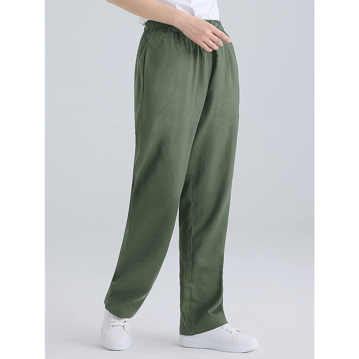 Weintee Women's Wide Leg Linen Pants with Pockets 2X Olive
