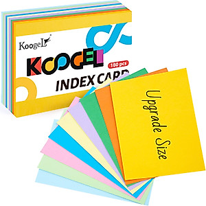 Koogel Blank Index Cards, 180PCS Flash Cards Unruled 4 x 6 Inch Note Cards Study Cards 9 Neon Colors for School Learning Office Memo