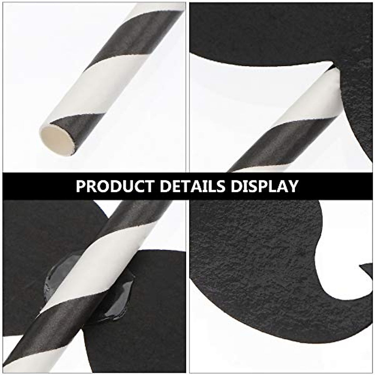 VALICLUD 20Pcs Mustache Party Straws Striped Paper Straws Drinking Straws for Wedding New Year Birthday Party Supplies Black