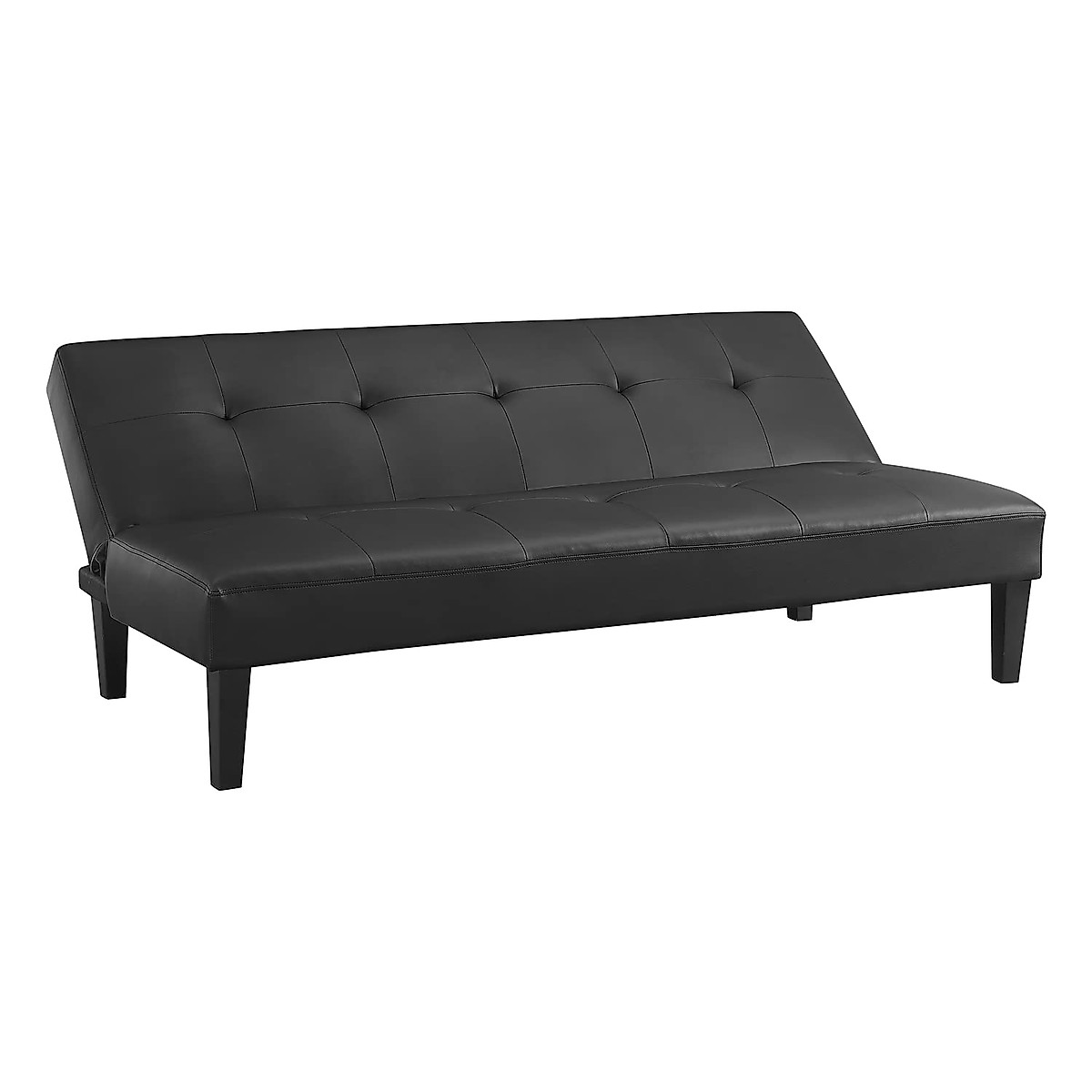Naomi Home Button Tufted Futon Sofa Bed, Faux Leather Futon Couch, Modern Convertible Folding Sofa Bed Couch with Wooden Legs, Reclining Small Couch Bed, Futon Bed for Living Room, Dorm Black