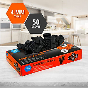 MED PRIDE Extra Strength Vinyl Disposable Gloves, Large 50 Pack - Black Ambidextrous Powder & Latex-Free Surgical Gloves For Tattoo Artists, Cleaners, Food Prep, Home & Industrial Use