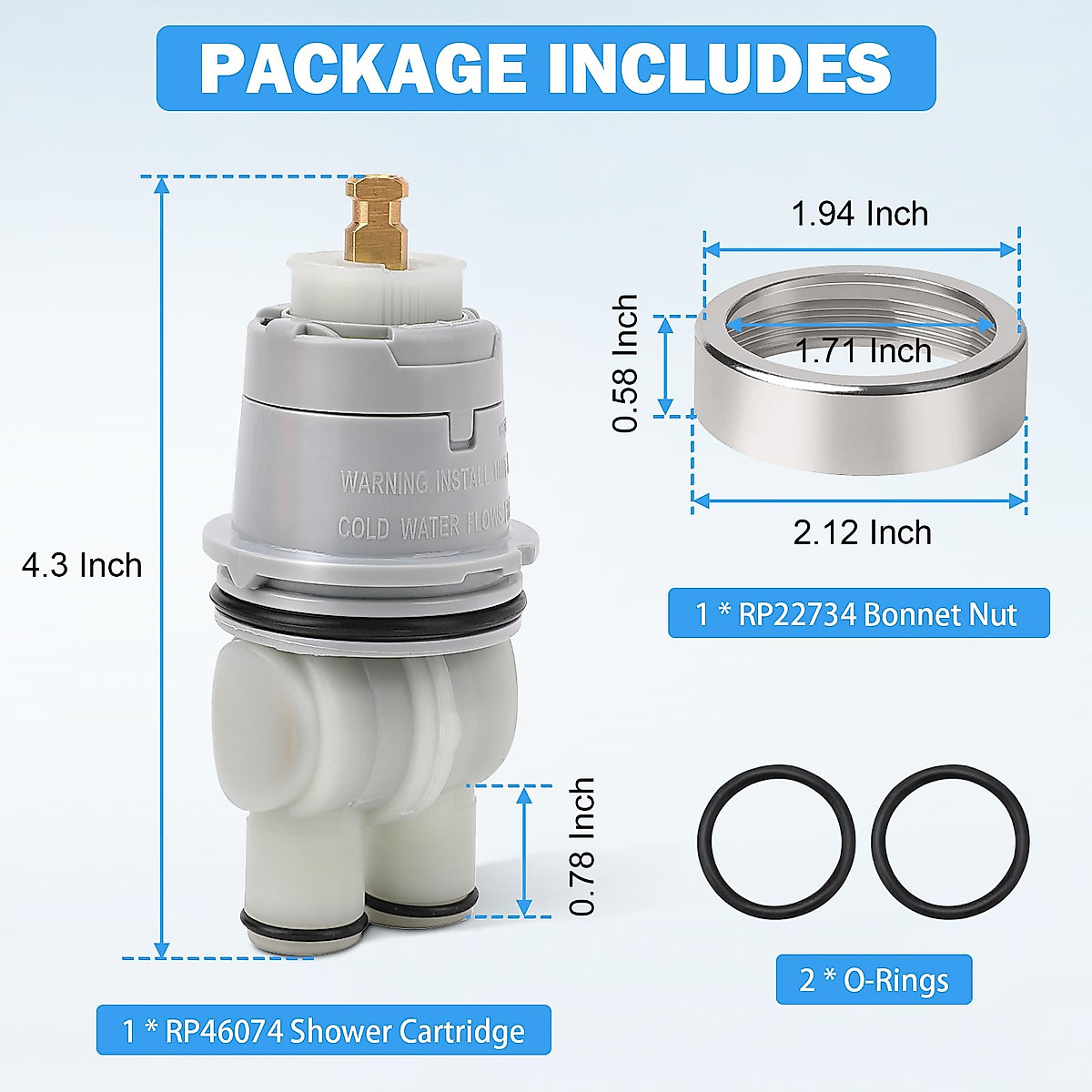 RP46074 Delta Shower Cartridge Replacement for Delta 13/14 Series Single Handle Bath Tub Shower Faucet Universal Delta Shower Valve Cartridge Replacement Parts Repair Kit with RP22734 Bonnet Nut