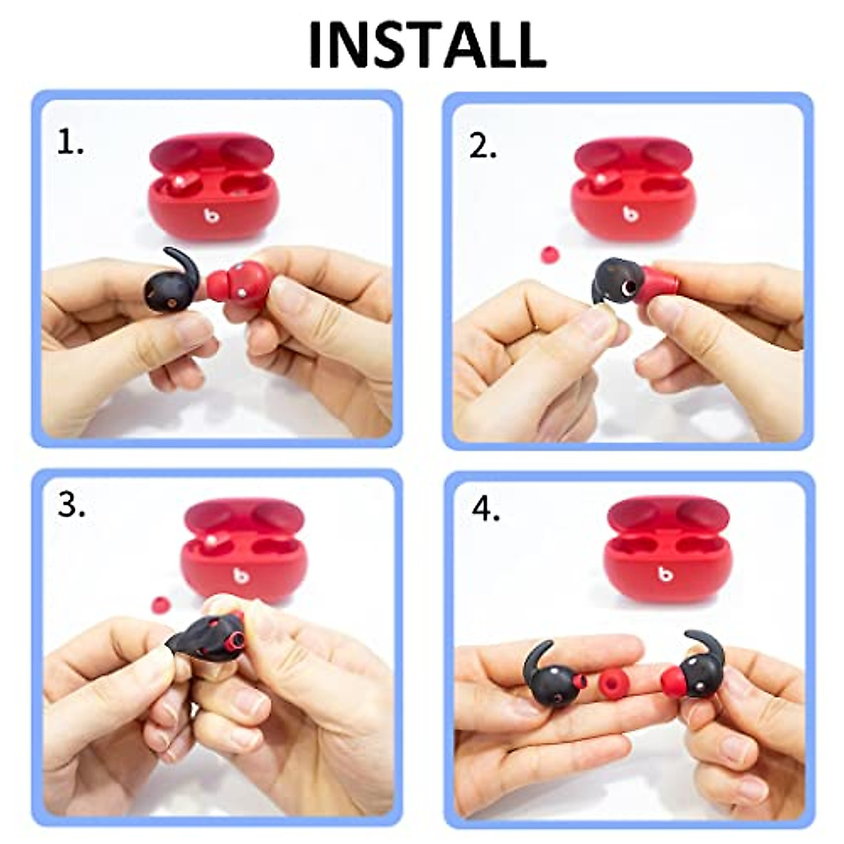 A-Focus Ear Hooks Compatible with Beats Studio Buds Ear Tips Accessories, Anti-Slip Non-Slip Sport Outdoor Wings Eartips Silicone Cover Holder Added Storage Box Compatible with Beats Studio Buds