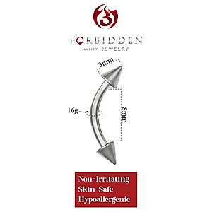 Forbidden Body Jewelry 16g Titanium Daith Earring, Eyebrow Ring and Rook Piercing, 8mm Double Spike Barbell