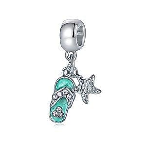 Lifequeen Beach Charms Starfish Flip Flop Sliper Dangle Birthstone Birthday Charm Beads for Bracelets (Starfish Flip Flop Shoe)