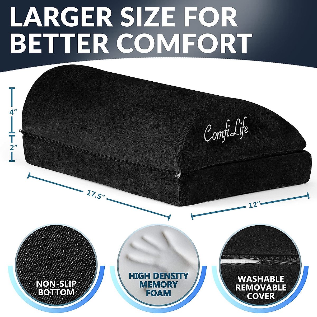 ComfiLife Foot Rest for Under Desk at Work – Adjustable Desk Foot Rest for Office Chair, Gaming – Ergonomic Teardrop Design for Back, Hip & Leg Pain Relief – 100% Memory Foam (Black)