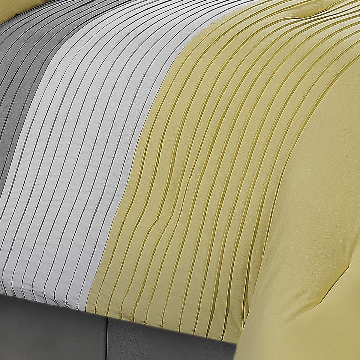 Chezmoi Collection 8-Piece Luxury Striped Comforter Set (Queen, Yellow/Gray/Paloma)