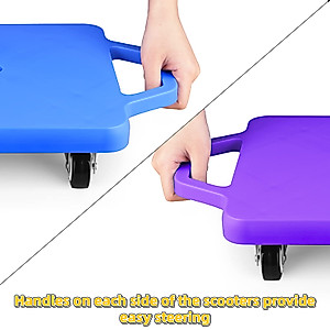 4 Pack Sports Scooter Board with Handles, Floor Scooter Board, Sitting Scooter Board for Kids Children Gym Indoor Outdoor Activities Play Equipment, 12 * 12 Inches