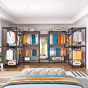 Raybee Clothes Rack, Heavy Duty Clothing Rack Load 835LBS, Clothes Racks for Hanging Clothes Rack, Metal Garment Rack Heavy Duty Clothing Rack, Free Standing Closet, Wardrobe Closet, 77"H*75"W*17.8"D