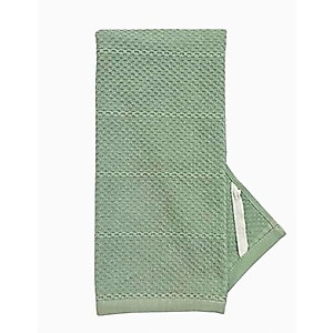 Sage Green Kitchen Dish Towels: 100% Cotton Cloth Soft Cleaning Drying Absorbent Textured Terry Loop, Set of 3 Multipurpose for Everyday Use