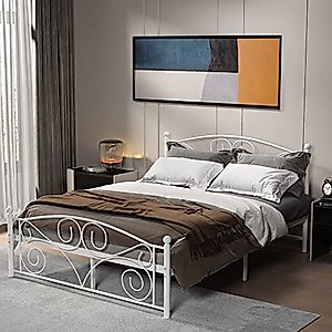 Queen Size Metal Platform Bed Frame with Vintage Headboard&Footboard, Premium Stable Steel Slat Support Mattress Foundation, No Box Spring Needed for Boys Girls Teens Adults, Under Bed Storage (Queen)