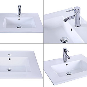 eclife 24" Modern Bathroom Vanity Sink Combo with Overflow Ceramic Sink Top & MDF Stand Bathroom Cabinet & Chrome Solid Grass Faucet and Pop Up Drain Vanity Mirror (A08B03)