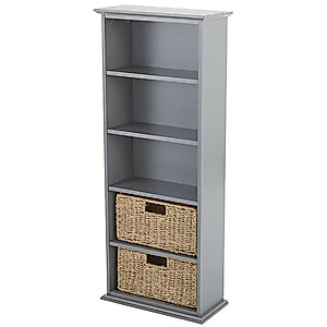 Contemporary Five-Tier Bookcase with Stylish Storage Baskets (Gray)