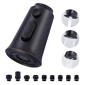 WOWOW Kitchen Faucet Head Replacement, 3 Function Pull Down Faucet Sprayer Head with 9 Adapters, Oil Rubbed Bronze Kitchen Sprayer Nozzle Compatible with Moen, Delta, Kohler Faucets