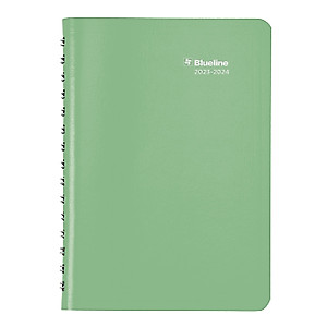 Blueline Essential Academic Daily/Monthly Planner, August 2023 to July 2024, Twin-Wire Binding, Soft Vicuana Cover, 8" x 5", Mint Green (CA201F.03-24)