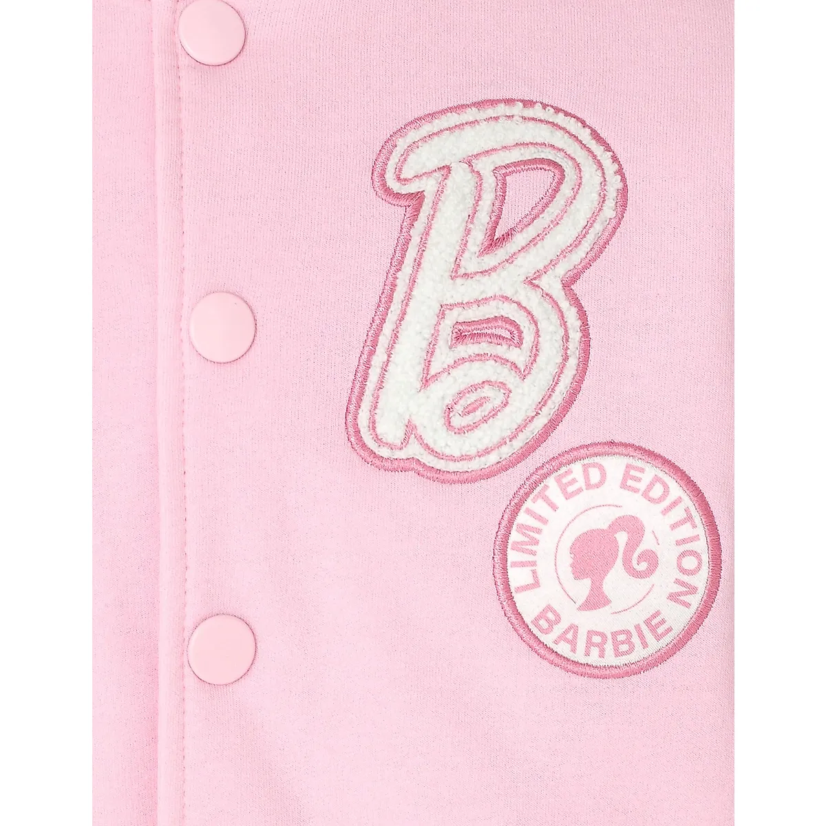 Barbie Little Girls French Terry Varsity Bomber Jacket Pink 4