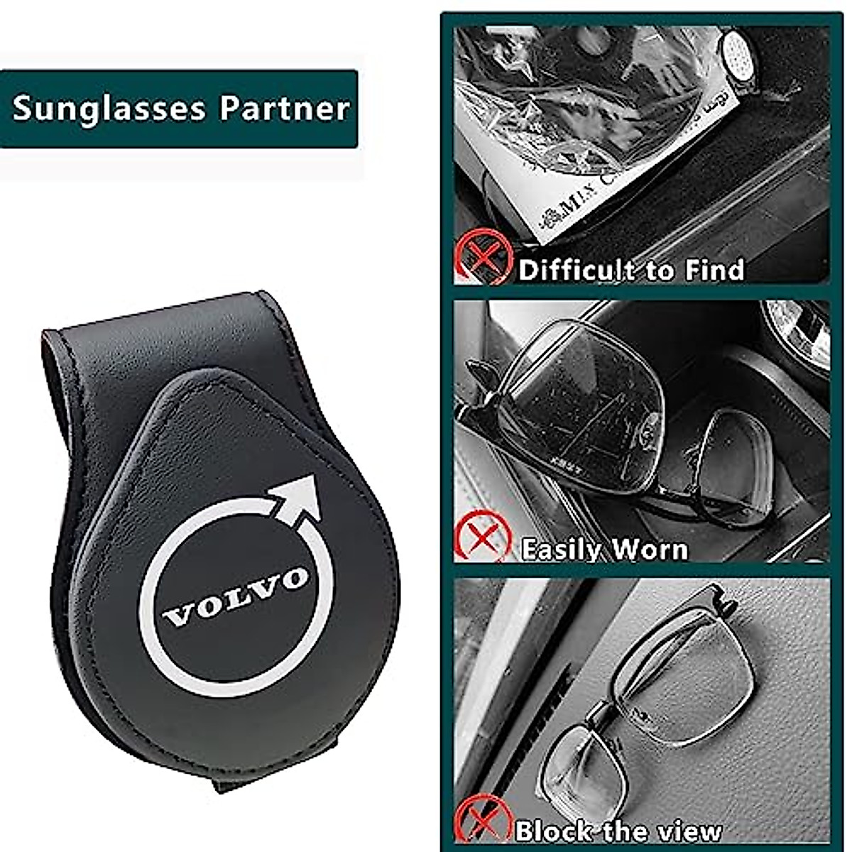 ABSWER Sunglasses Holder for Volvo Car Visor Leather Eyeglasses Hanger Mount Sunglass Clip for XC40/60/90 V60/90 S60/90 Car Accessories