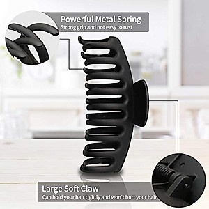 2PCS Black Hair Claw Clips, 4.3 inch Large Matte Black Hair Claws, Fashion Hair Barrettes for Women, Strong Hold Hair Accessories for Girls Thick Long Heavy Hair