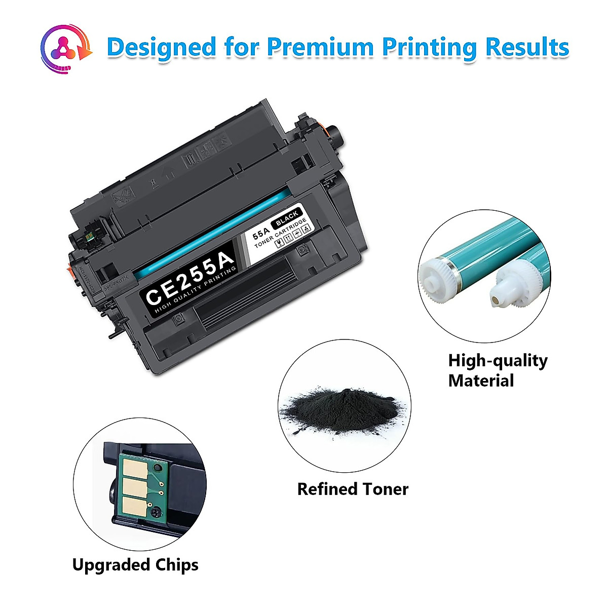 55A Black Toner Cartridge with Chip (2-Pack) | Replacement for HP 55A Works with Laser Enterprise 500 MFP M525 Series, Laser Enterprise P3015 Series, Laser Pro MFP M521 Series Printer Ink | CE255A-2PK