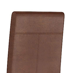 SIMPLIHOME Acadian Parson Dining Chair (Set of 2), Distressed Saddle Brown Faux Leather and SOLID WOOD, Square, Upholstered, For the Dining Room, Transitional Modern