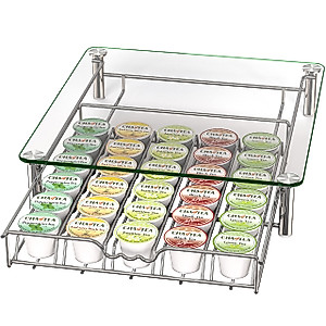 Deco Brothers Crystal Tempered Glass K-Cup Holder Drawer for 30 Coffee Pods Storage, Chrome