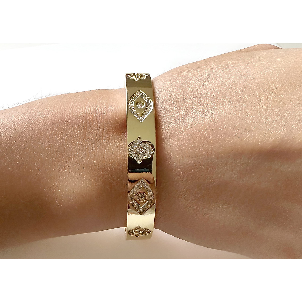 LESLIE BOULES Evil Eye & Hamsa Hand Cuff Bracelet For Women 18K Gold Plated Fashion Jewelry
