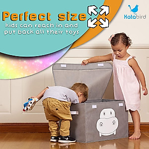 QUOKKA Hippo Toy Storage Box for Boys and Girls - 16x12x10 Toy Chest Organizer for Kids - | Collapsible | Handles | Flip-Top Lids | - Fabric Foldable Bin for Playroom - Nursery Room Organization